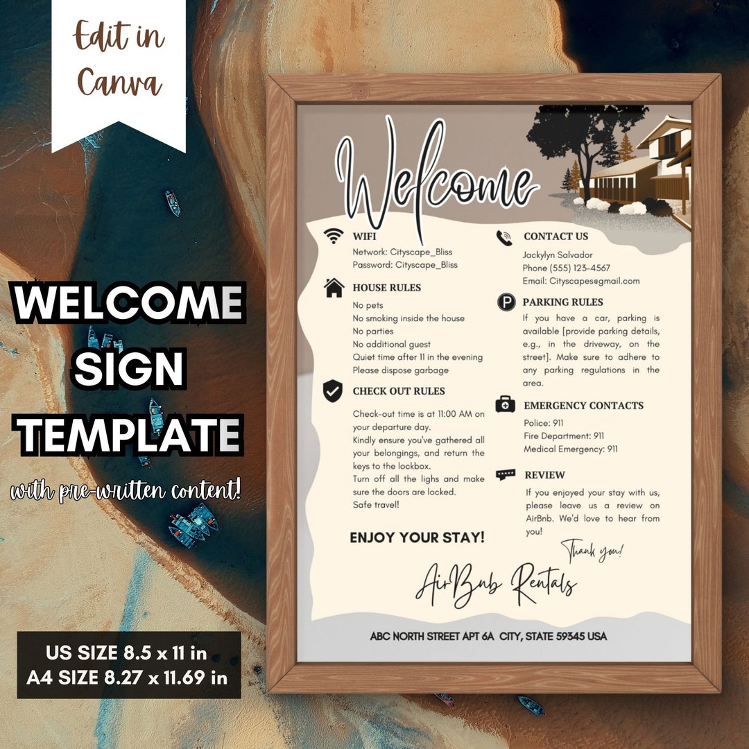 Welcome Sign for Short Term Rental Hosts, Editable Airbnb Template ...