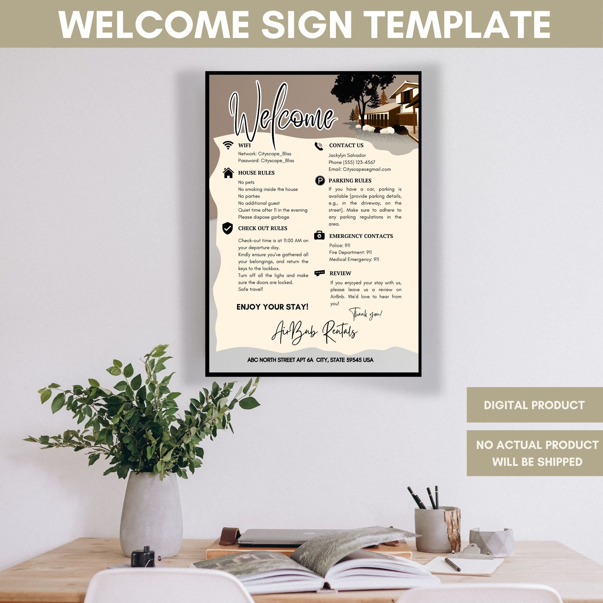 Welcome Sign for Short Term Rental Hosts, Editable Airbnb Template ...