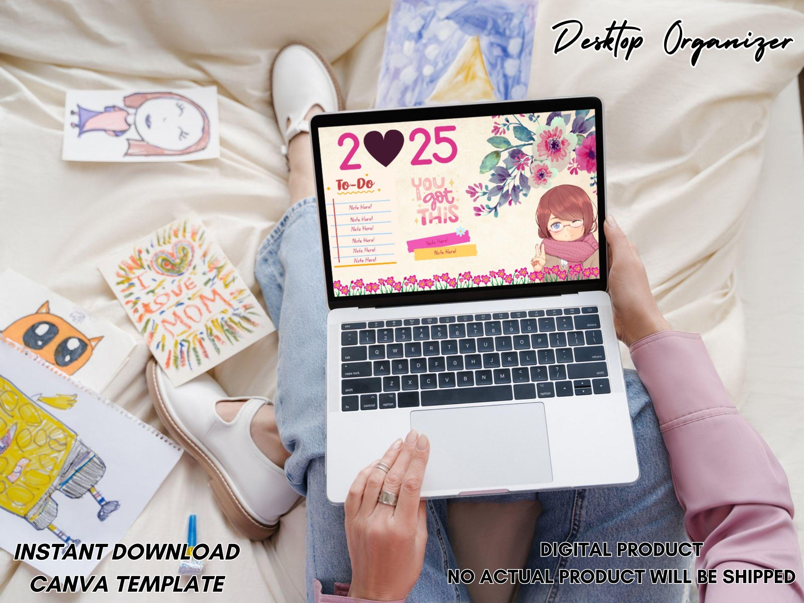 Custom Desktop Organizer Wallpaper With Matching Icons Editable Desktop ...
