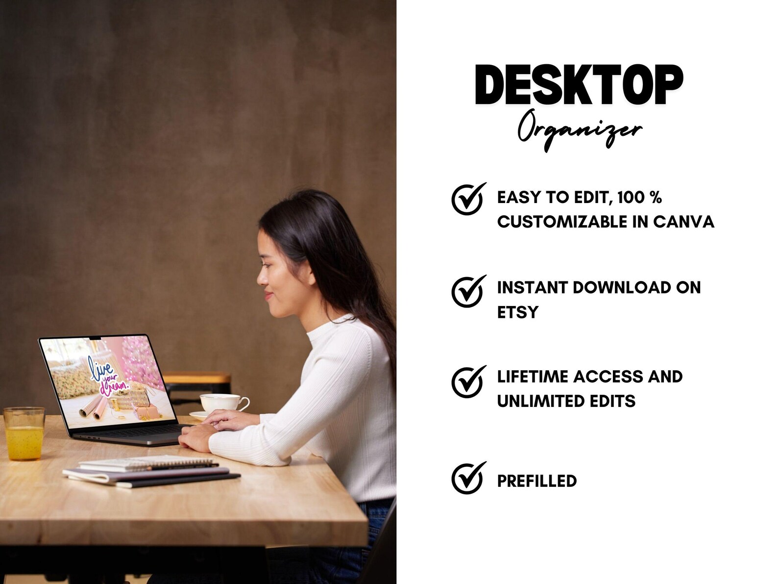 Custom Desktop Organizer Wallpaper With Matching Icons Editable Desktop ...