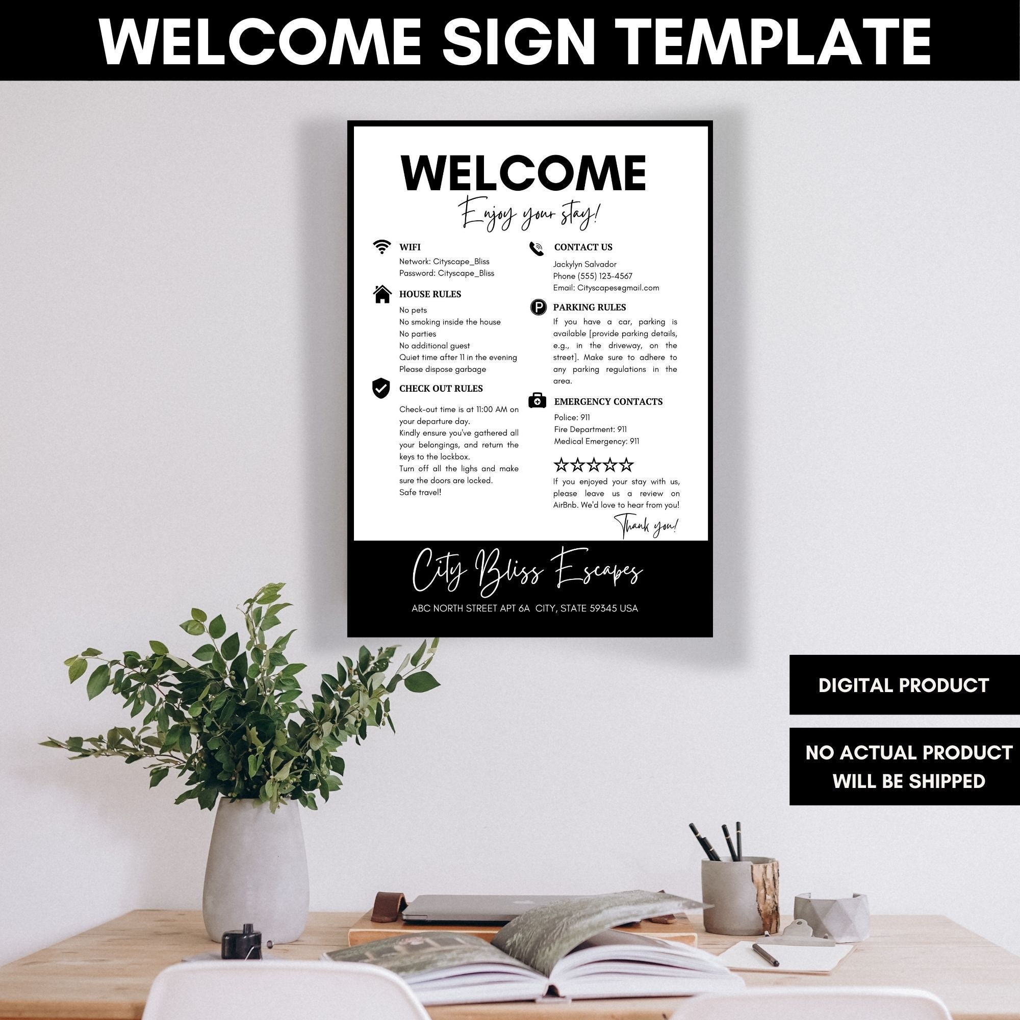 Editable Airbnb Welcome Guide Signage, Printable Short Term Rental ...