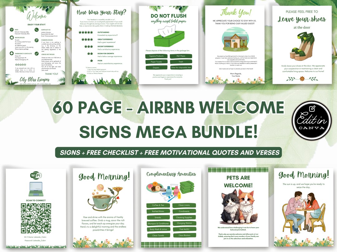 Airbnb Sign Bundle Template, Airbnb Signage, Vacation Rental, Wifi Sign ...