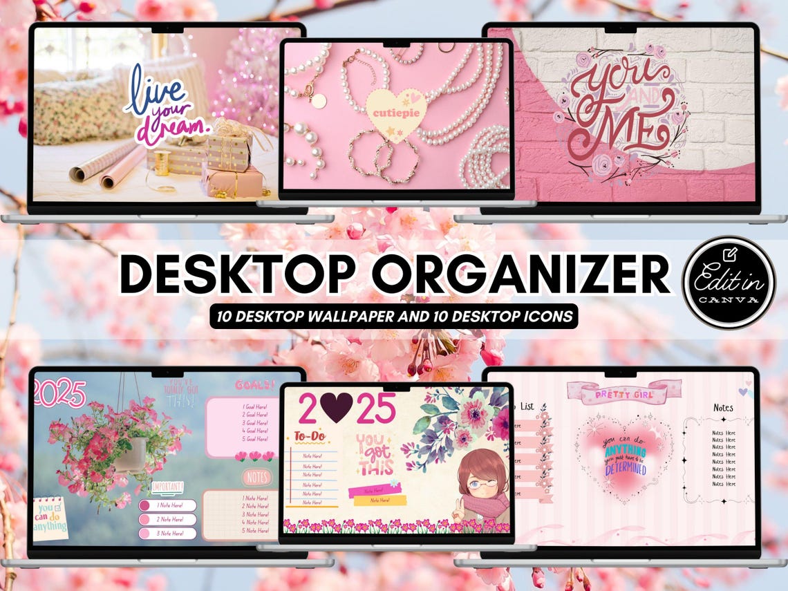 Custom Desktop Organizer Wallpaper With Matching Icons Editable Desktop ...