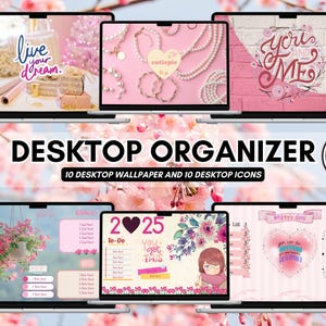 Custom Desktop Organizer Wallpaper With Matching Icons Editable Desktop ...