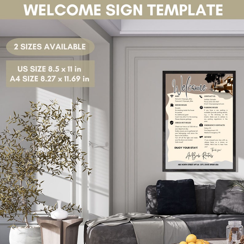 Welcome Sign for Short Term Rental Hosts, Editable Airbnb Template ...