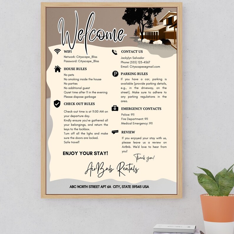 Welcome Sign for Short Term Rental Hosts, Editable Airbnb Template ...