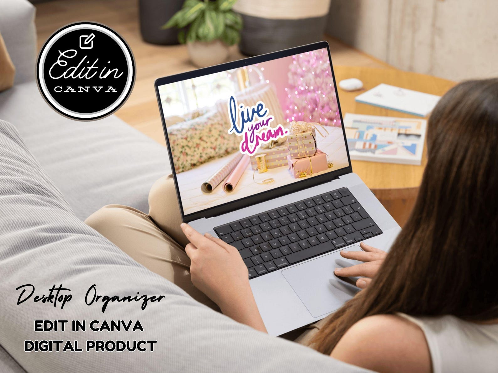 Custom Desktop Organizer Wallpaper With Matching Icons Editable Desktop ...