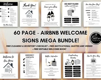 Airbnb Sign Bundle Template, Airbnb Signage, Vacation Rental, Wifi Sign ...
