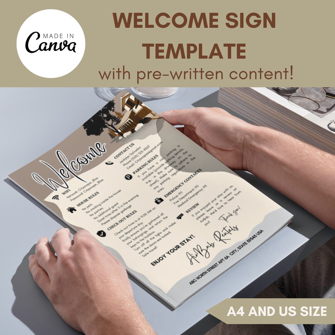 Welcome Sign for Short Term Rental Hosts, Editable Airbnb Template ...