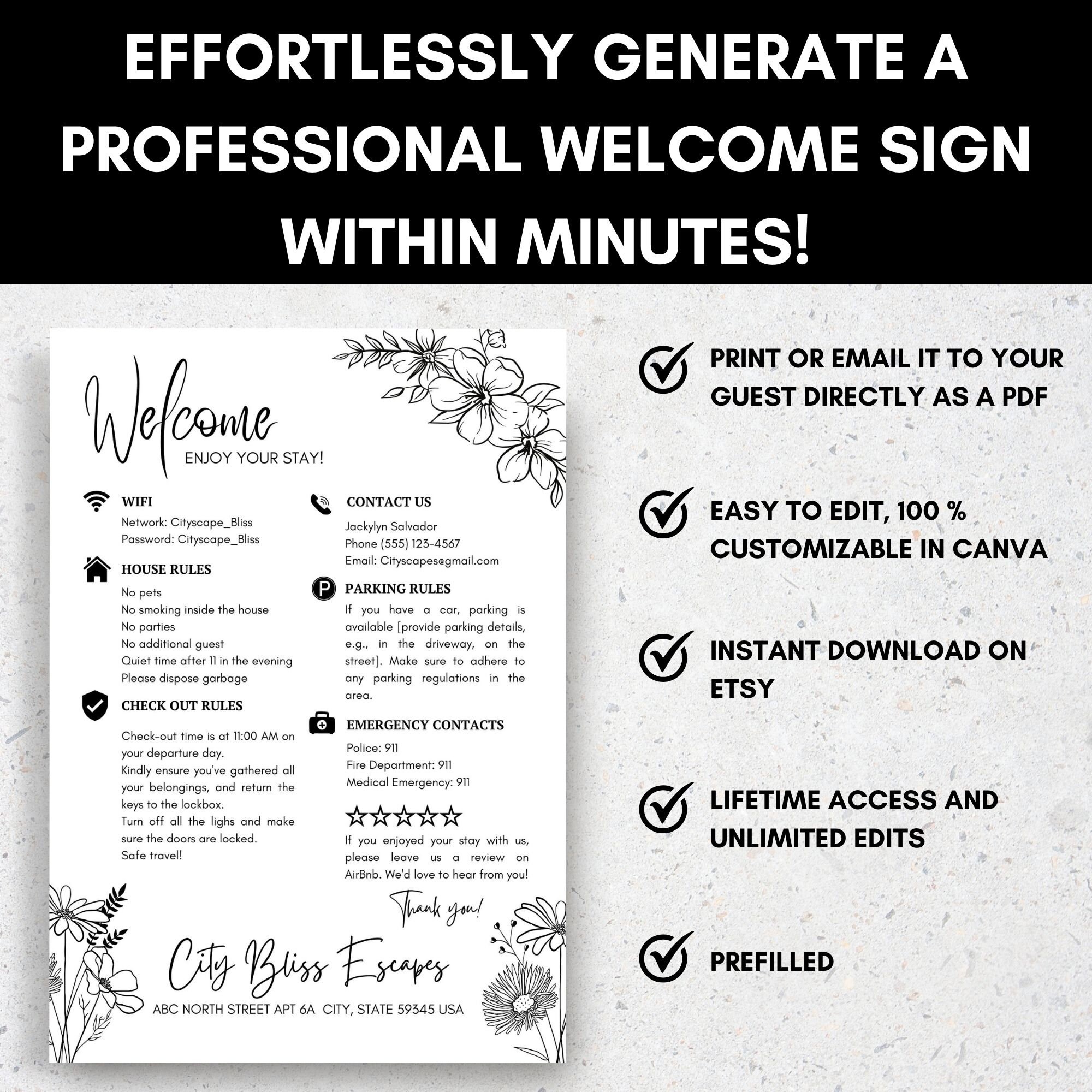 Welcome Sign for Short Term Rental Hosts, Editable Airbnb Template ...