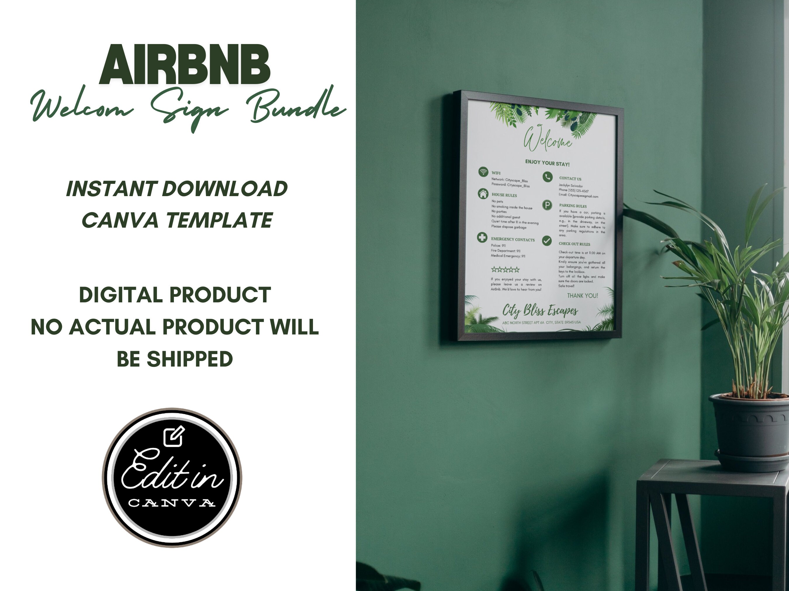 Airbnb Sign Bundle Template, Airbnb Signage, Vacation Rental, Wifi Sign ...