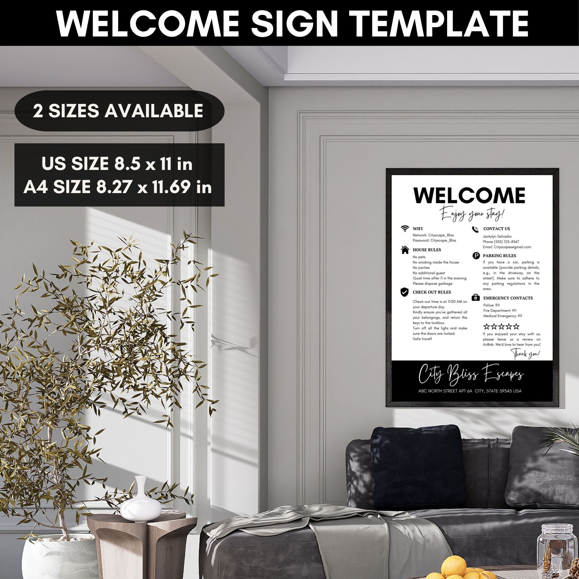 Editable Airbnb Welcome Guide Signage, Printable Short Term Rental ...