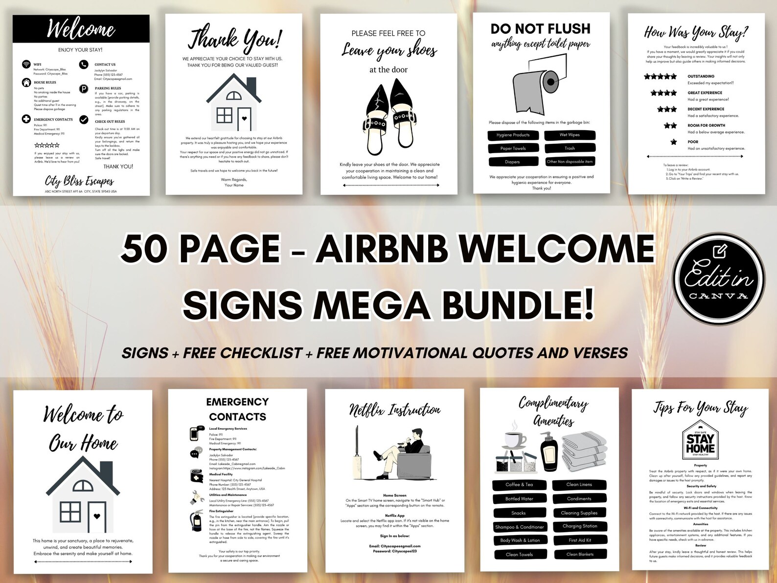 Airbnb Sign Bundle Template Airbnb Signage Vacation Rental Wifi Sign ...