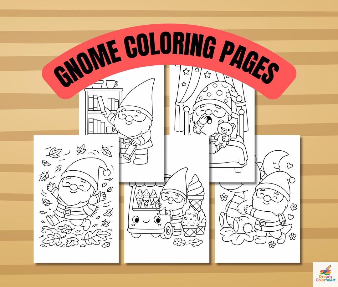 Whimsical Gnome Coloring Page Bundle – Kawaii Gnomes, Kids Art (PDF/PNG ...