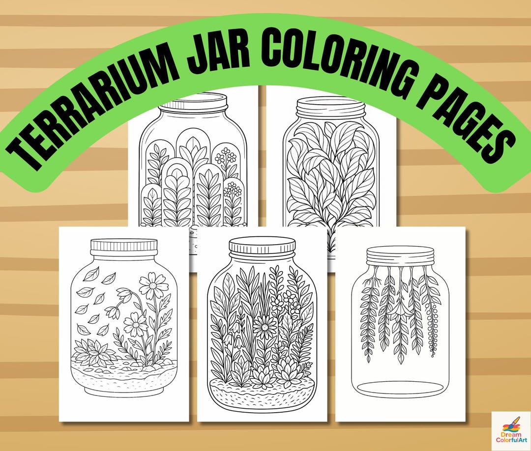 Terrarium Jar Coloring Pages for Adults: Floral Botanical Art (PDF) - Etsy