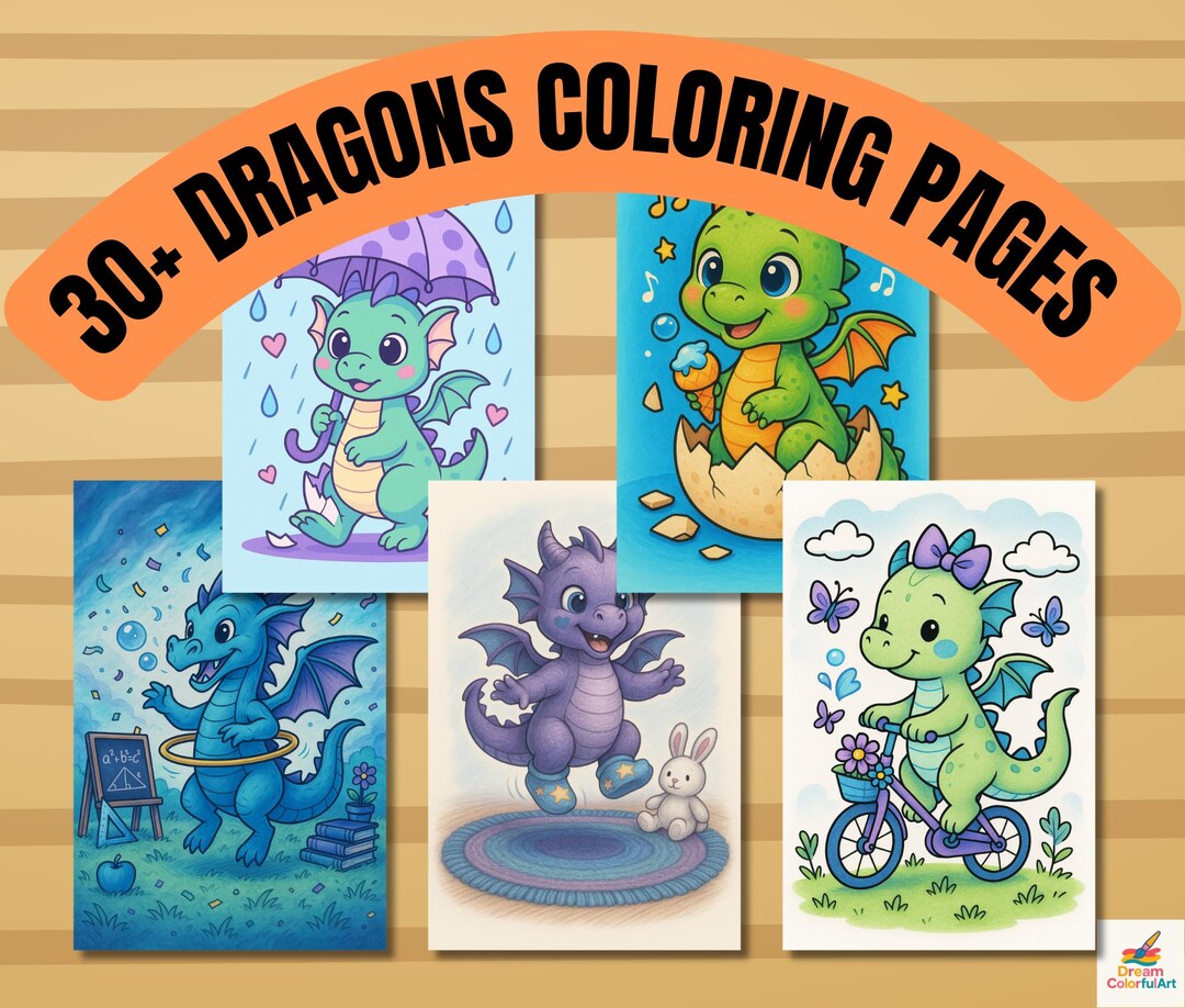 Dragon Coloring Pages for Kids, Printable Cute Dragon Line Art ...