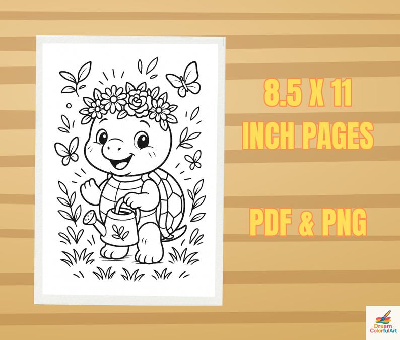 Cute Turtle Coloring Page With Flower Crown – Kawaii Animal for Kids ...