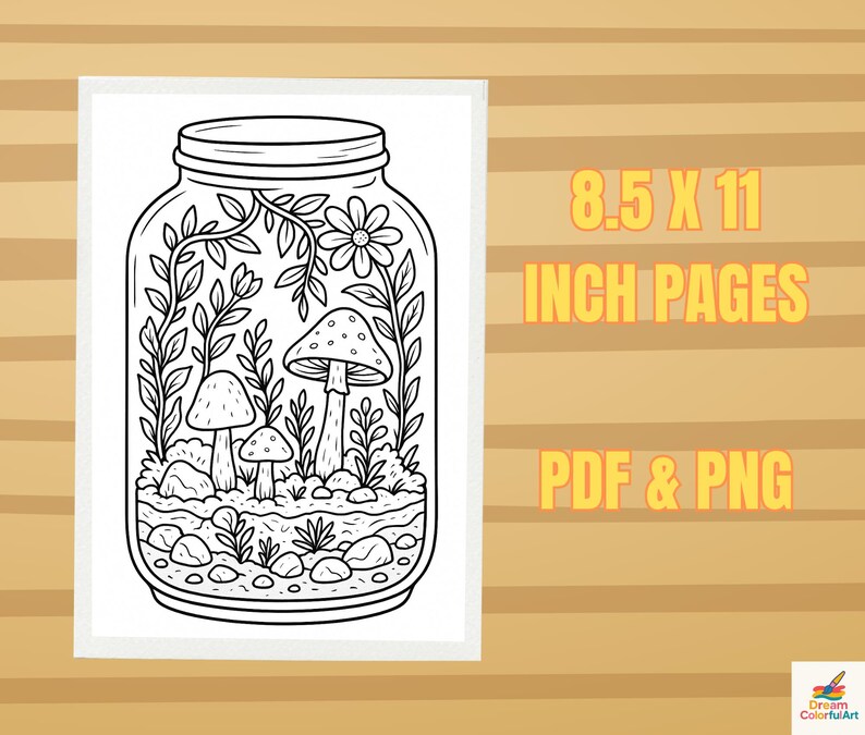 Terrarium Jar Coloring Pages for Adults: Floral Botanical Art (PDF) - Etsy