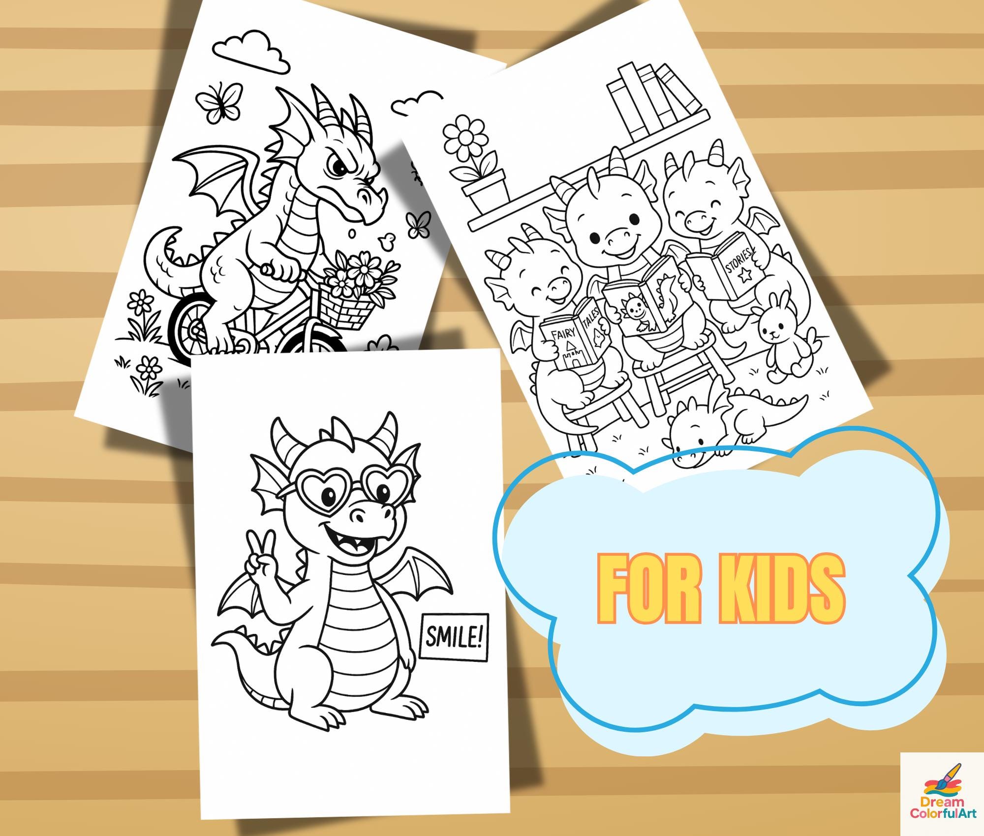 Dragon Coloring Pages for Kids, Printable Cute Dragon Line Art ...