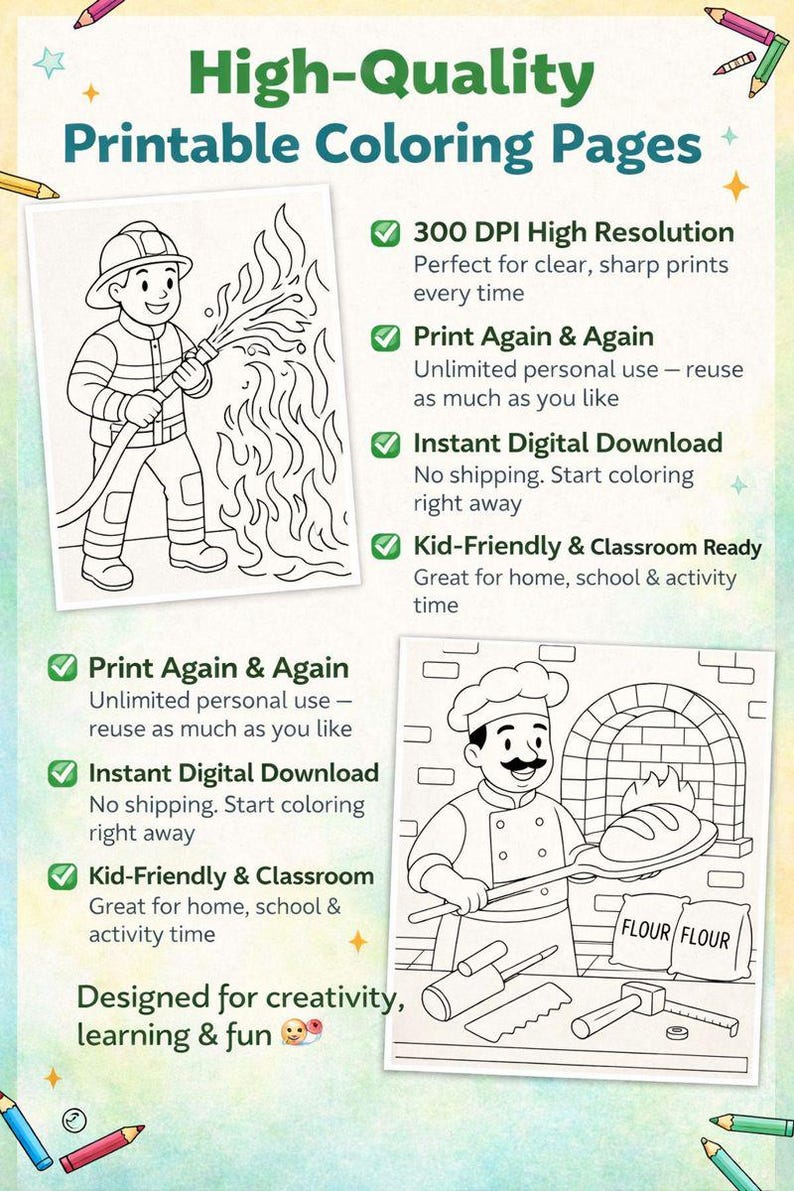 Professions Coloring Pages for Kids, Community Helpers Activity ...