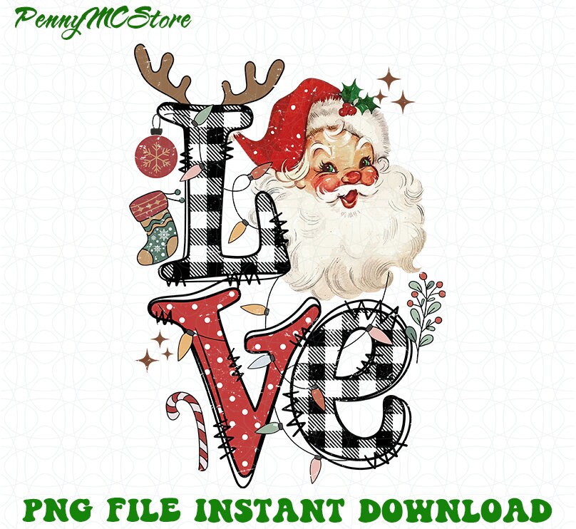 Love Santa Claus Png Retro Christmas Png Santa Claus Png - Etsy