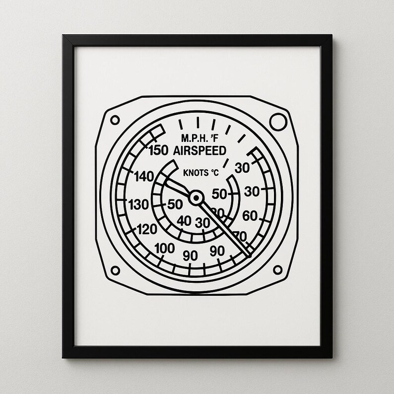Airspeed Indicator Line Drawing – Aviation Wall Art, Pilot Gift, Flight ...