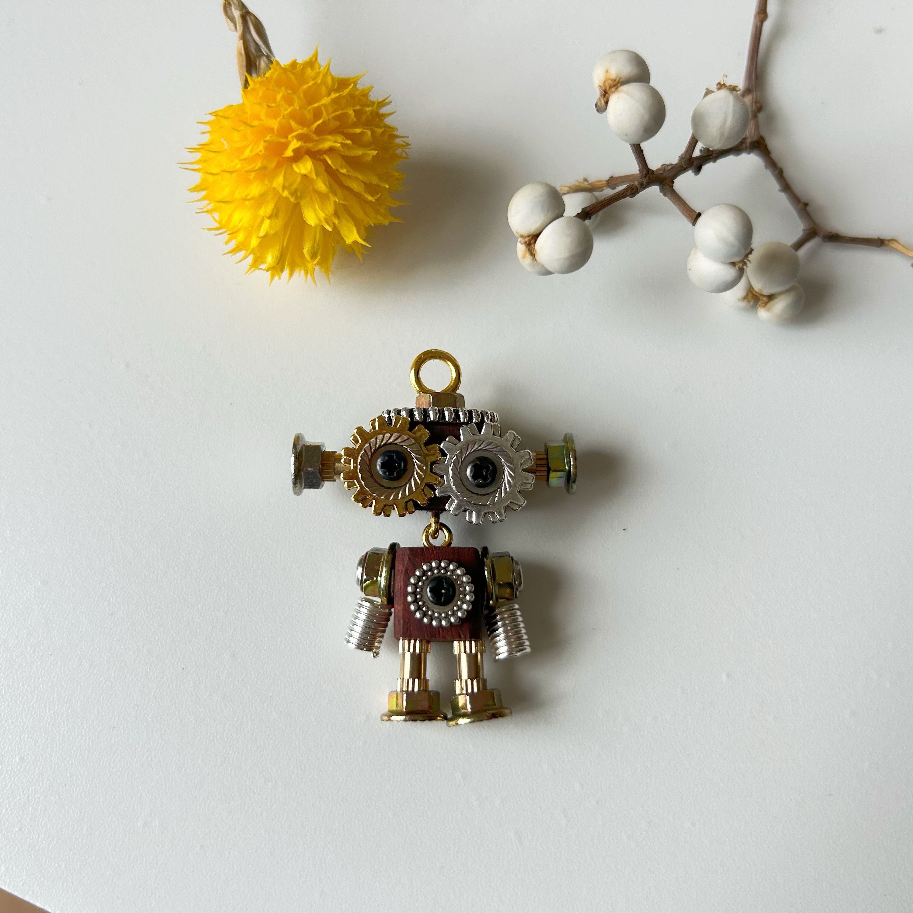 Handmade Steampunk Wooden Robot, Big Ear,keychain Decor/necklace Robot ...