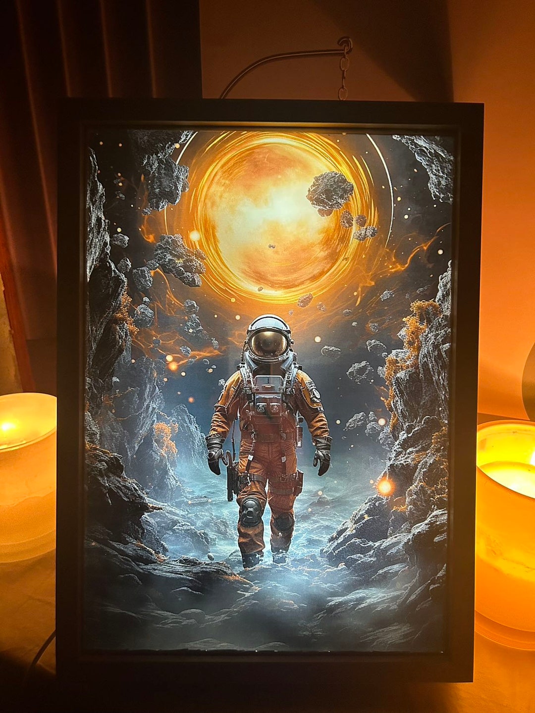 Spaceman Light Art Painting Frame and Mirror Two in One, Light Box, LED ...