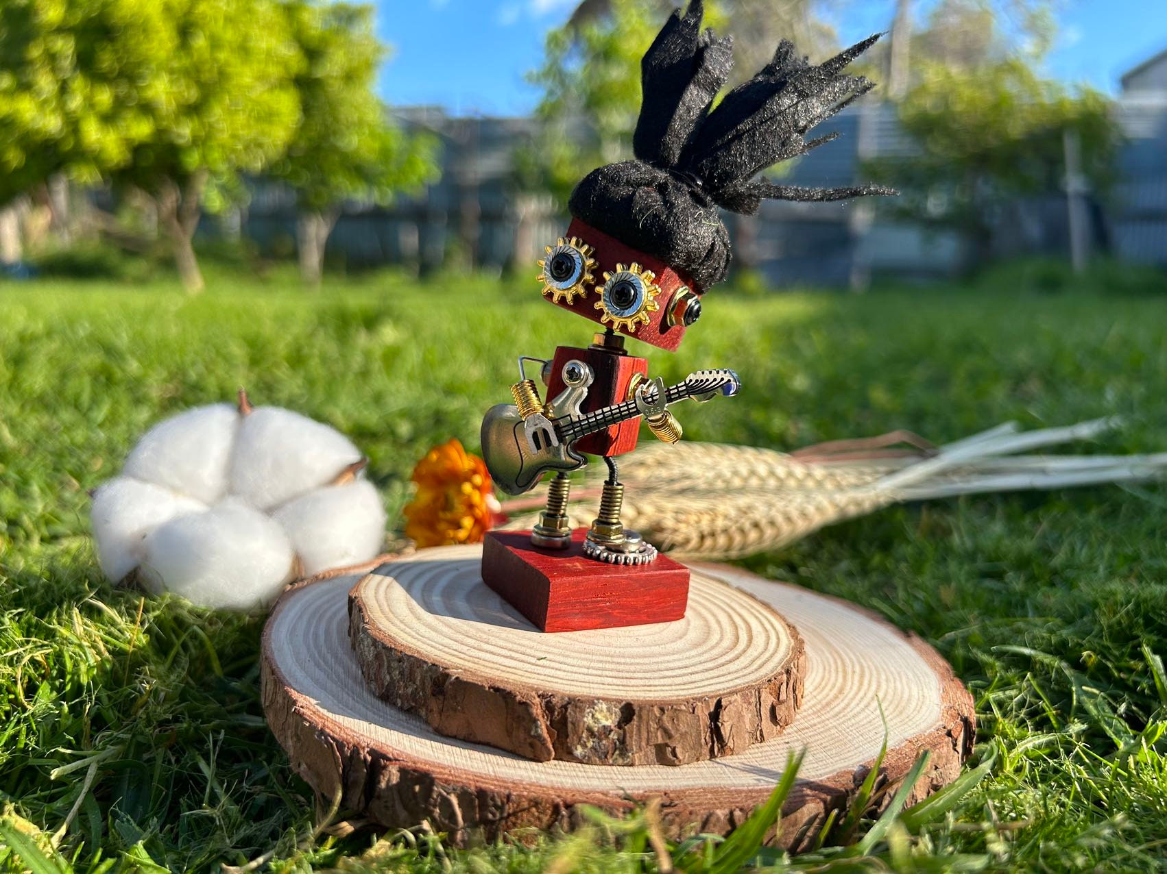 Handmade Steampunk Robot Figurine & Knick Knack's Robot, Funky Hair ...