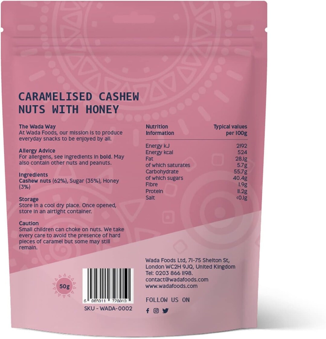 Caramelised Honey Cashew Nuts by Wada Foods - Healthy Indulgent Nut ...