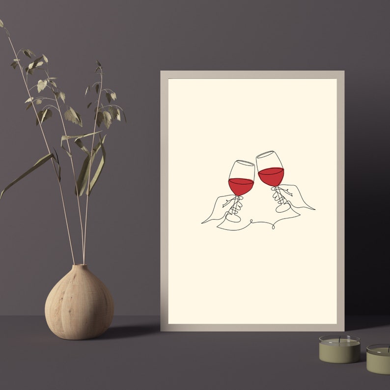 Red Wine Print Set of 2 ,wine Line Art Print Set,wine Lover Wall Art ...