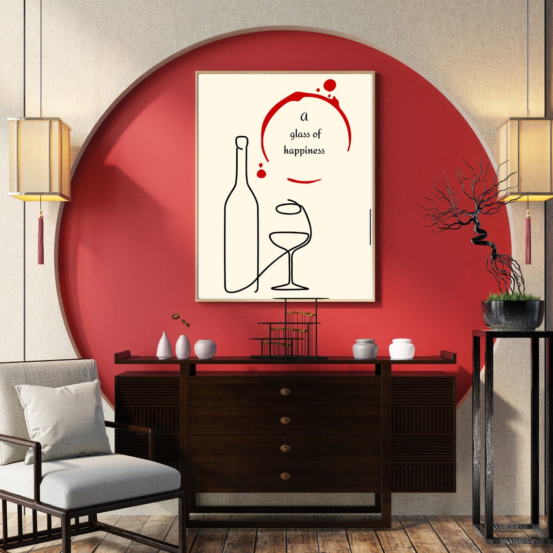 Red Wine Print Set of 2 ,wine Line Art Print Set,wine Lover Wall Art ...