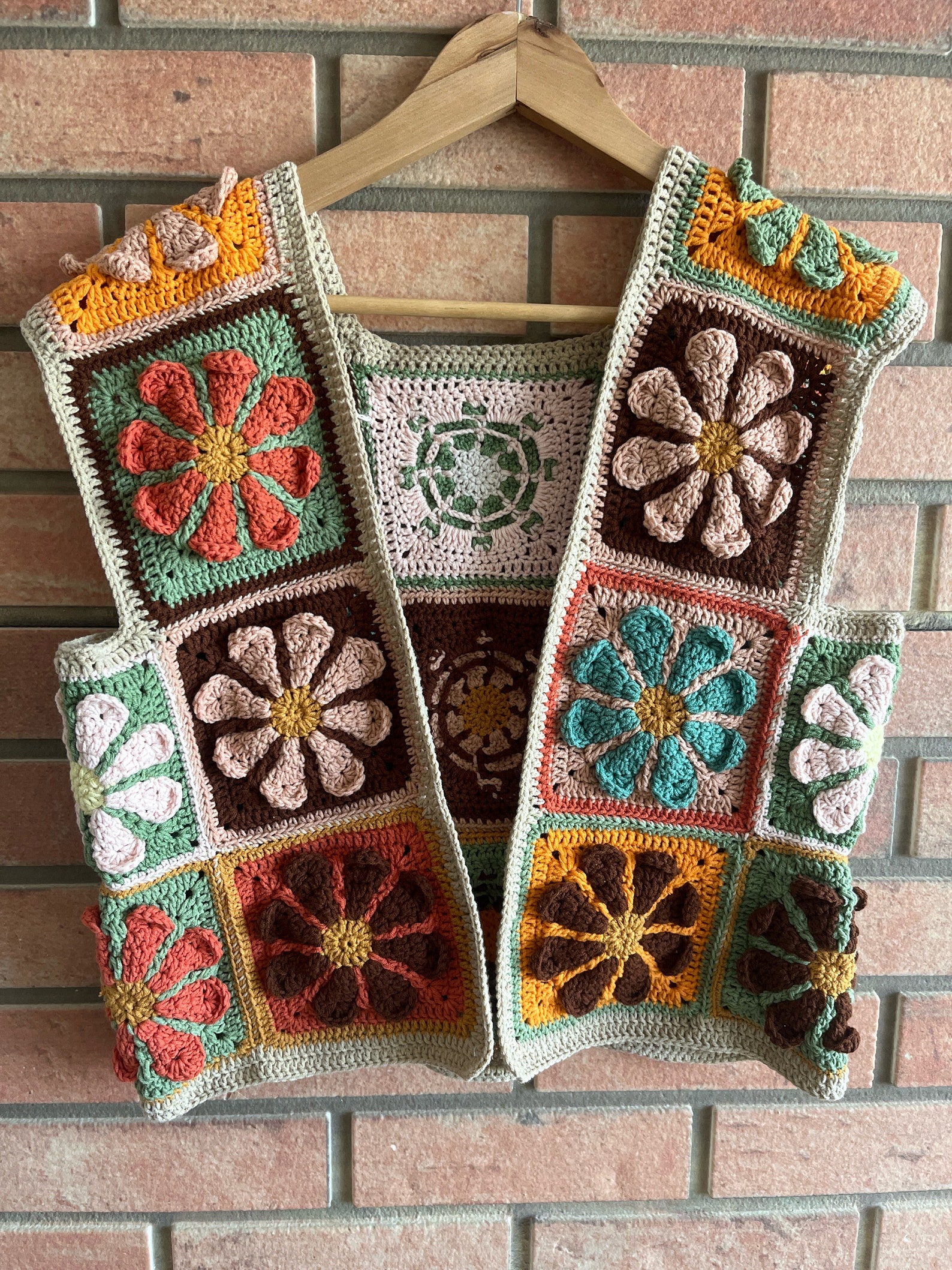 Crochet Daisy Vest, Knitted Colorful Festival Waistcoat,crochet ...