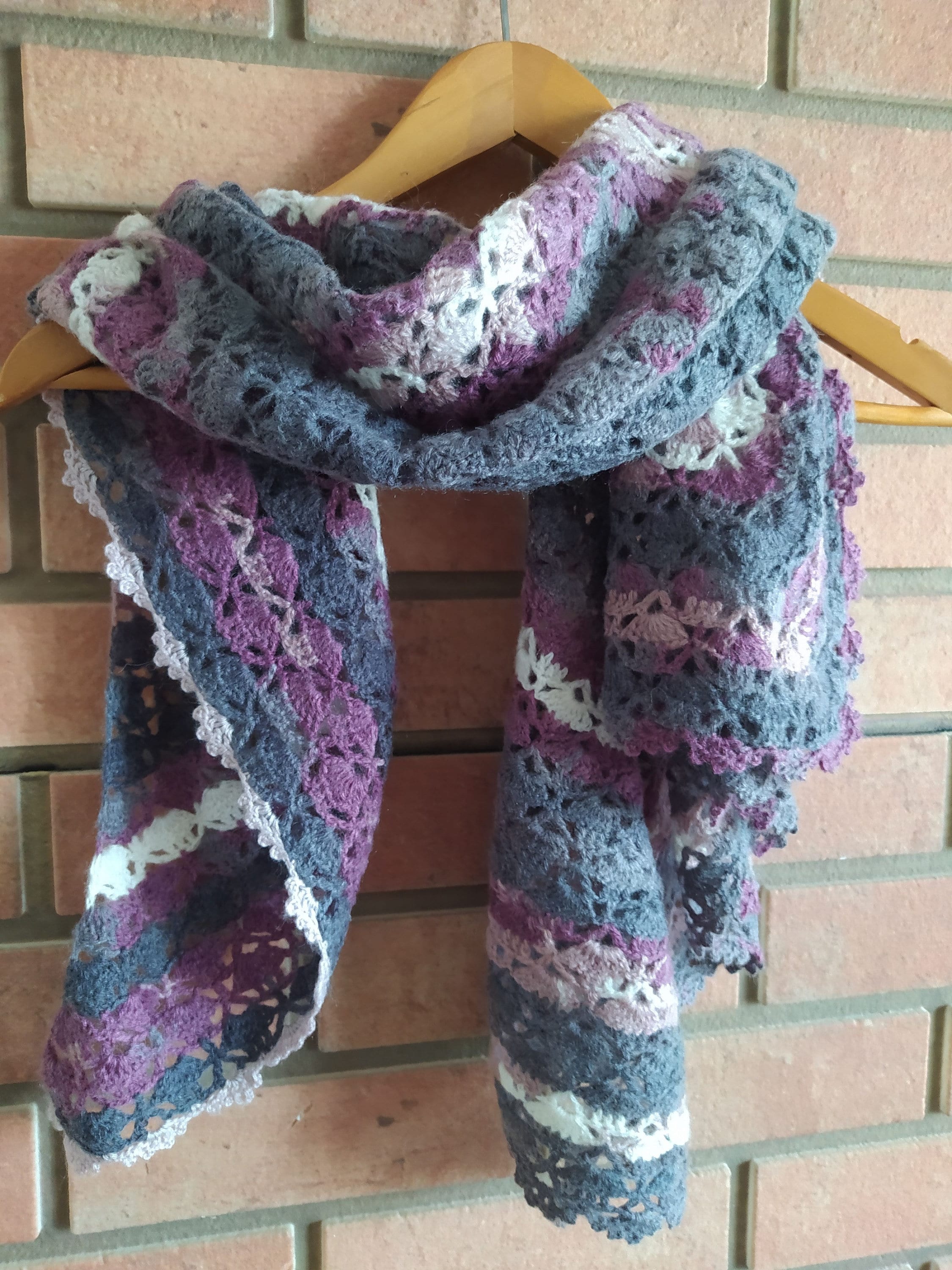 Handmade Angora Crochet Shawl: Lightweight Boho Lace Scarf Grey and ...