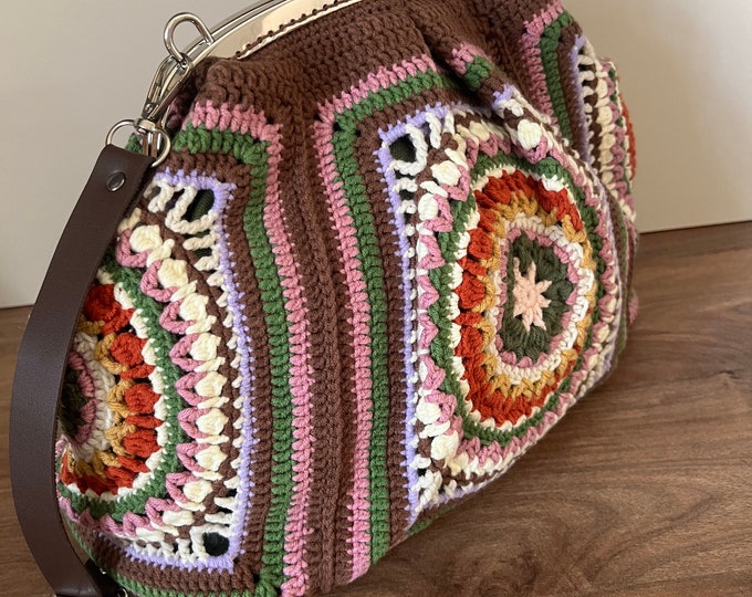 Poppins Bag,granny Square Crochet Bag , Vintage Crochet Bag, Vintage ...