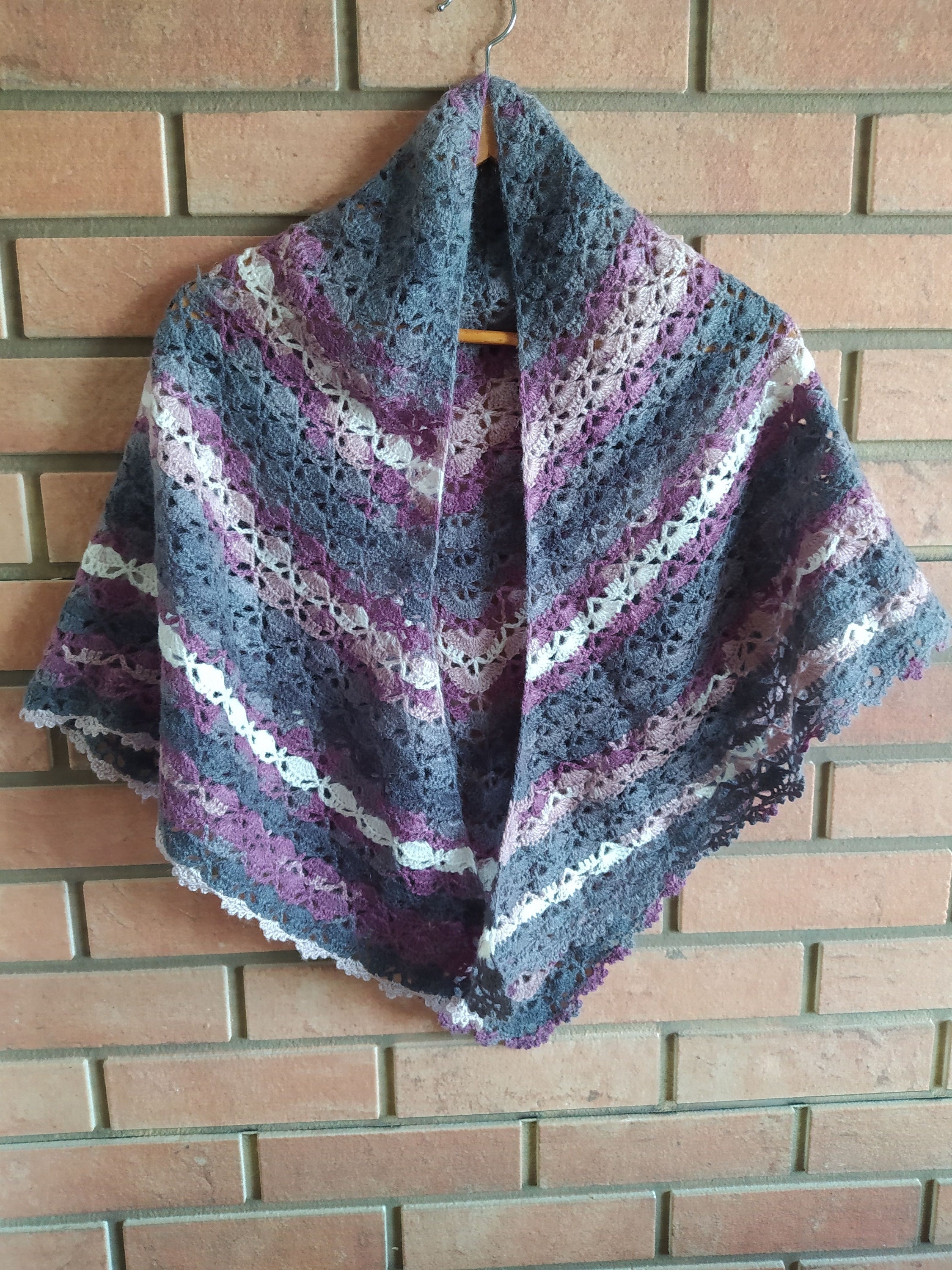 Handmade Angora Crochet Shawl: Lightweight Boho Lace Scarf Grey and ...