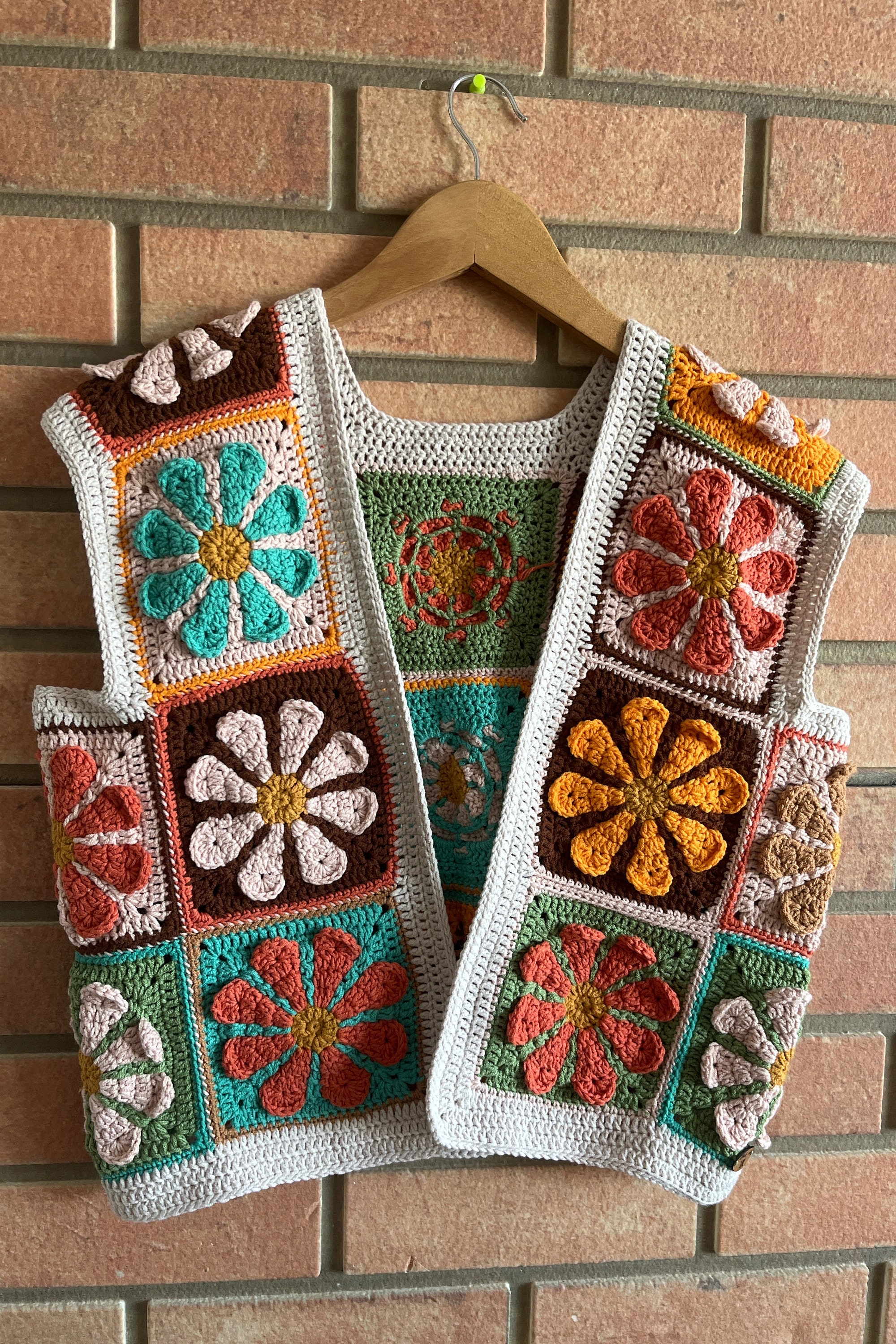 Crochet Daisy Vest, Knitted Colorful Festival Waistcoat,crochet ...