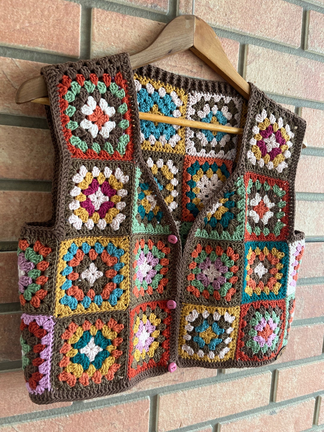 Granny Square Sweater Vest, Crochet Sweater Vest, Patchwork Colorful ...