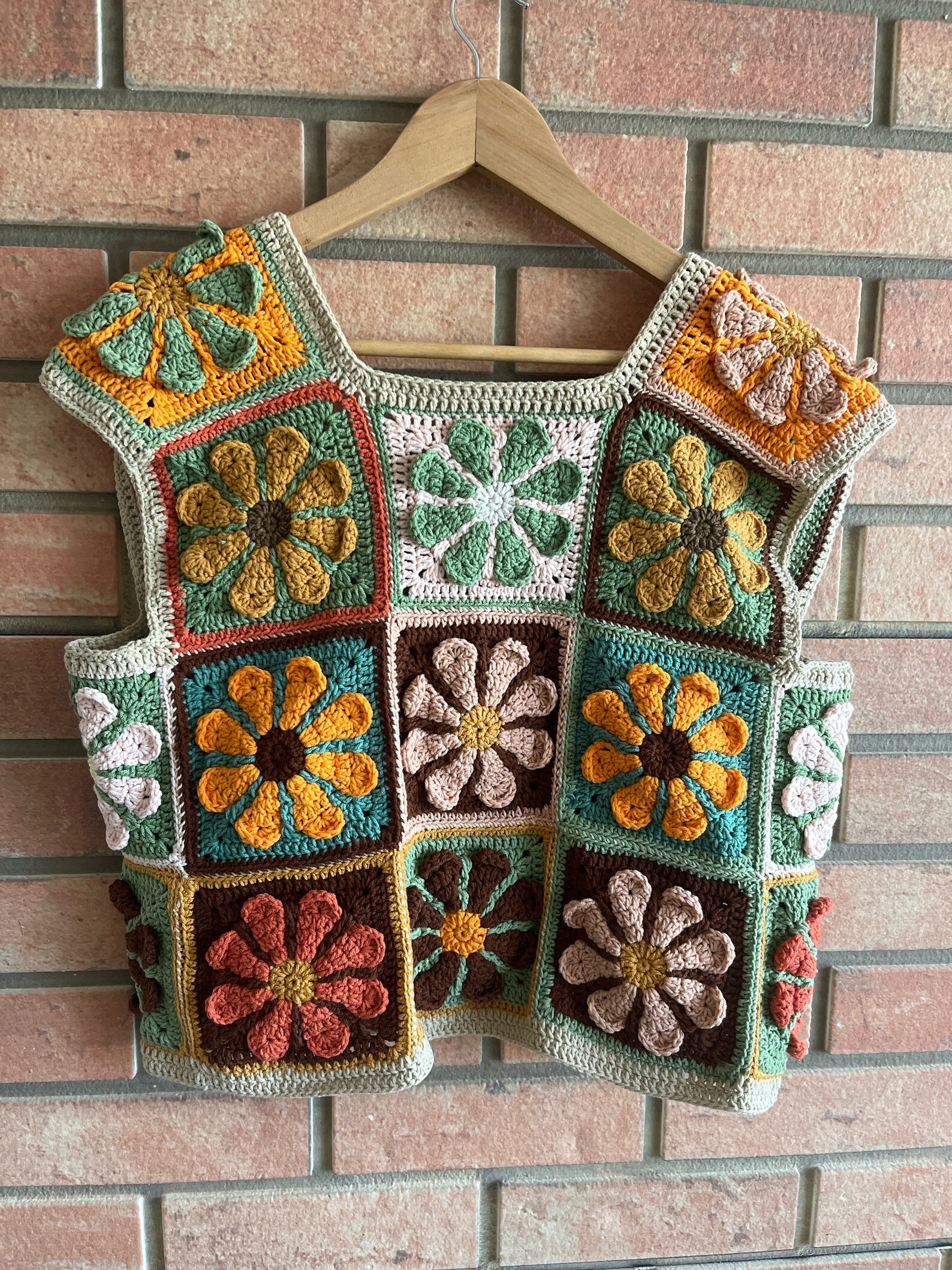 Crochet Daisy Vest, Knitted Colorful Festival Waistcoat,crochet ...