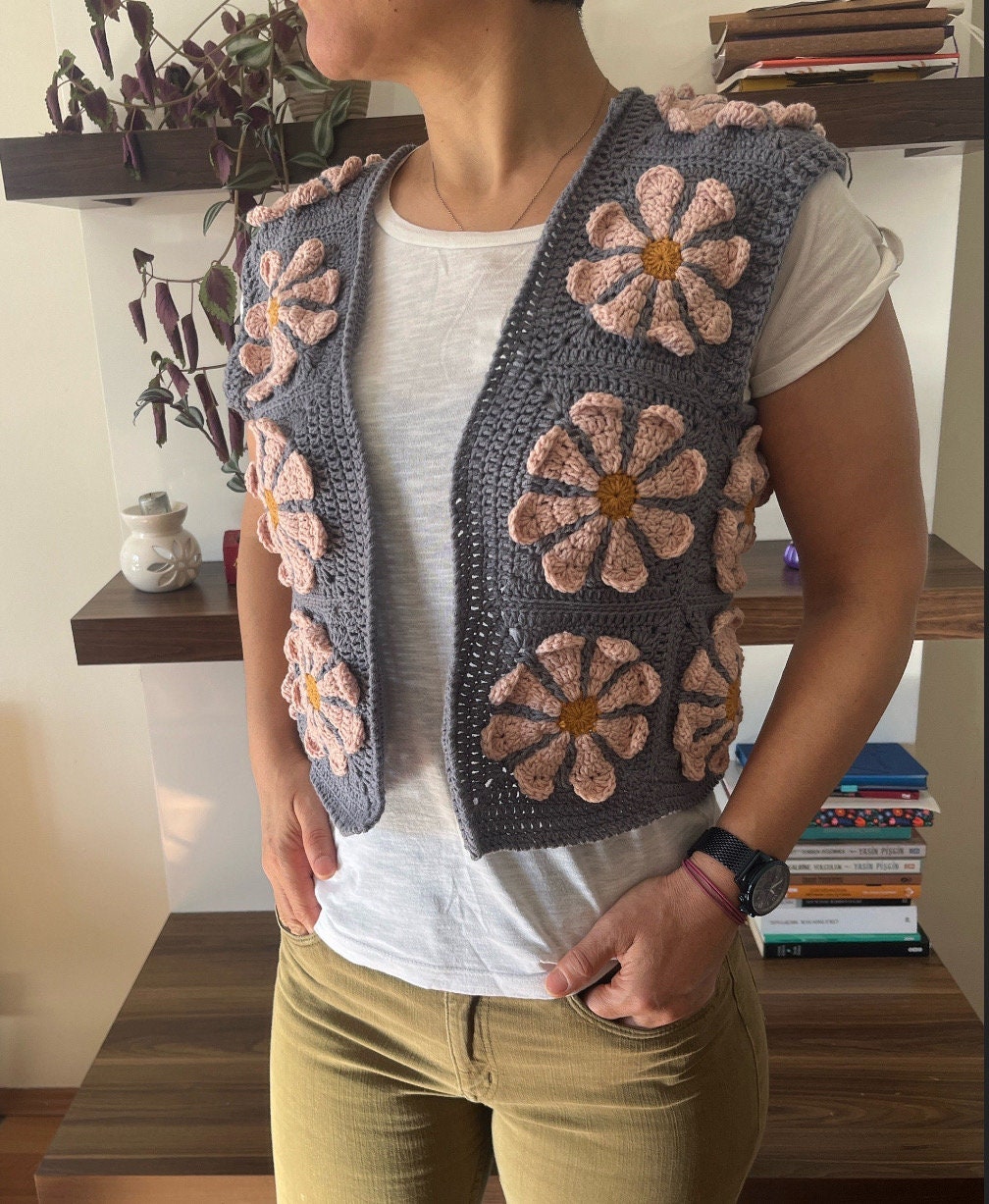 Crochet Daisy Vest, Knitted Colorful Festival Waistcoat,crochet ...