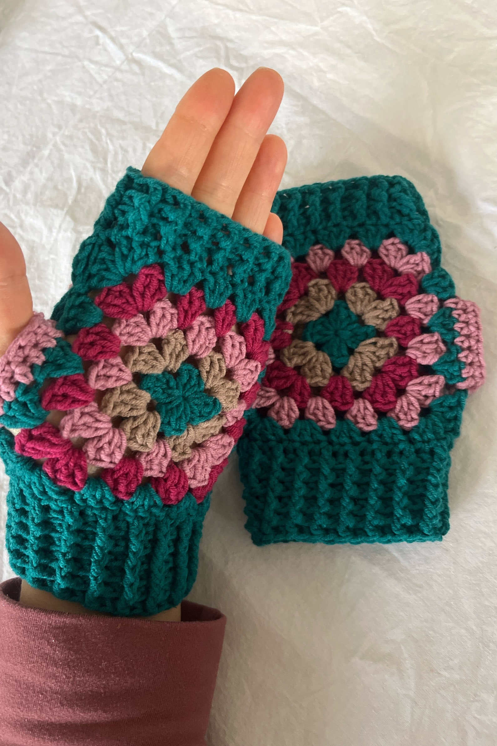Crochet Granny Square Fingerless Gloves: Cotton Unisex Wrist Warmers - Etsy