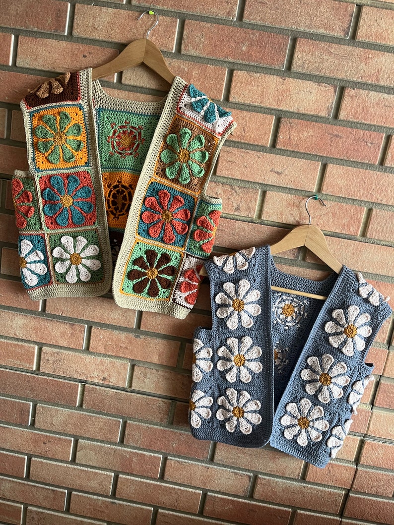 Crochet Daisy Vest, Knitted Colorful Festival Waistcoat,crochet ...