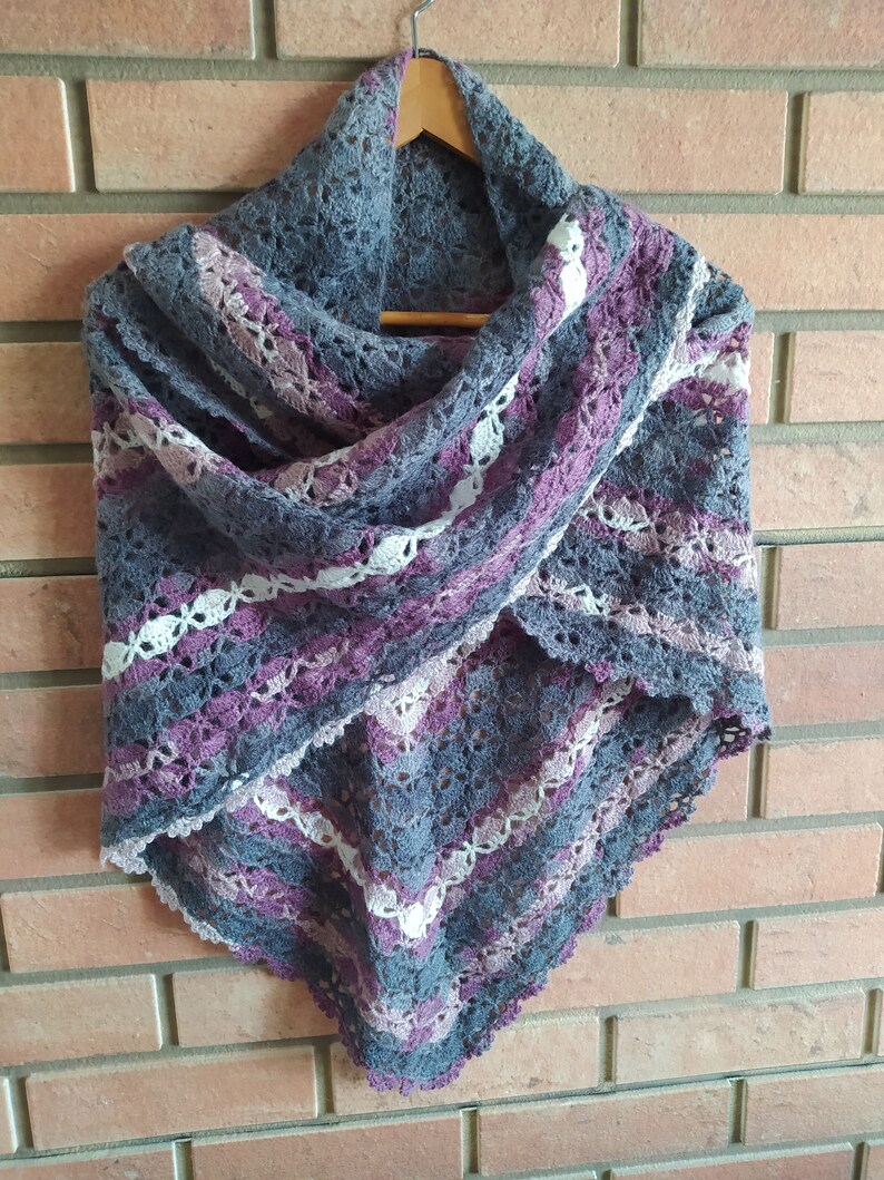 Handmade Angora Crochet Shawl: Lightweight Boho Lace Scarf Grey and ...