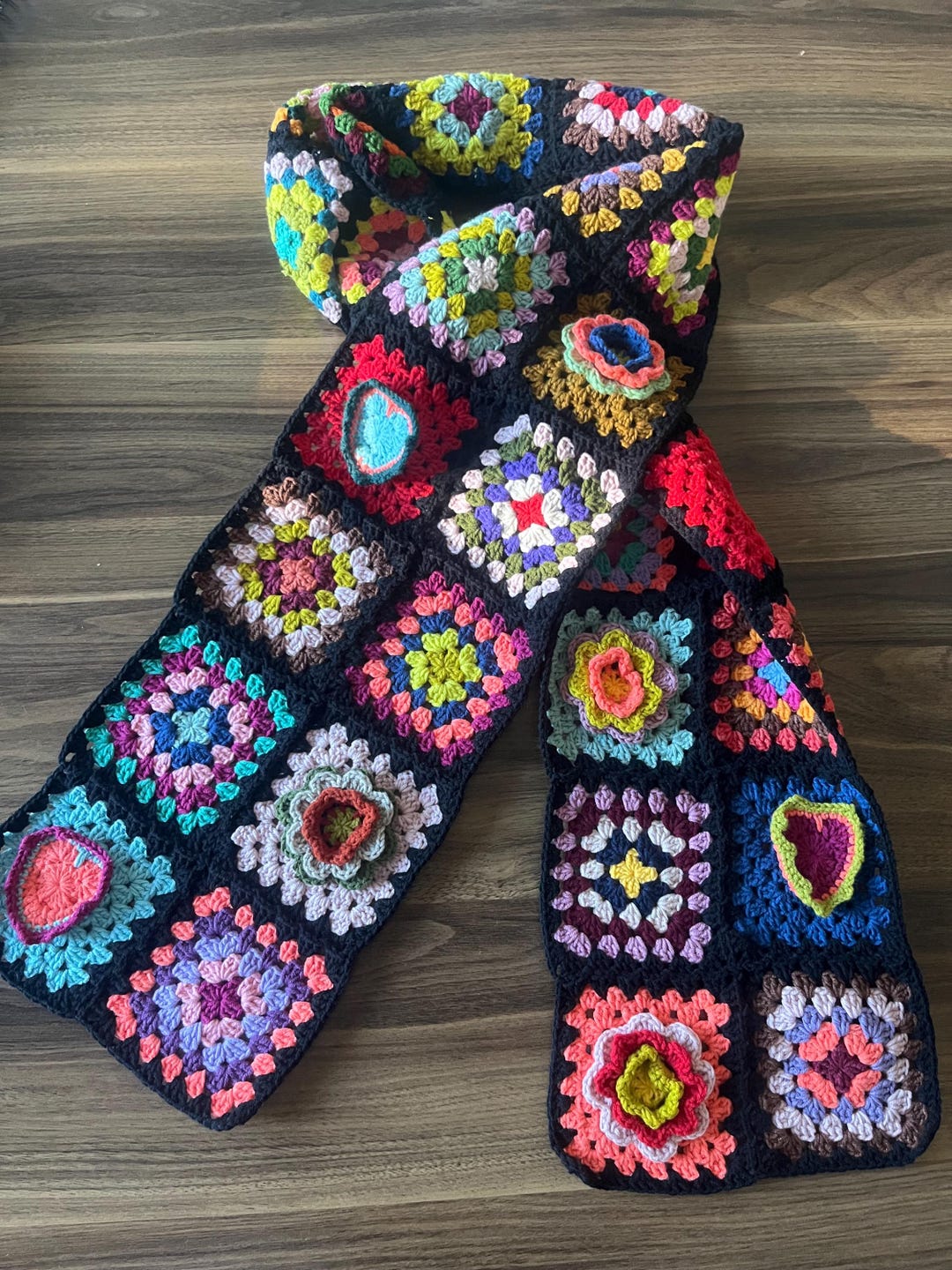 Handmade Crochet Patchwork Scarf: Colorful Knit Boho Shawl - Etsy