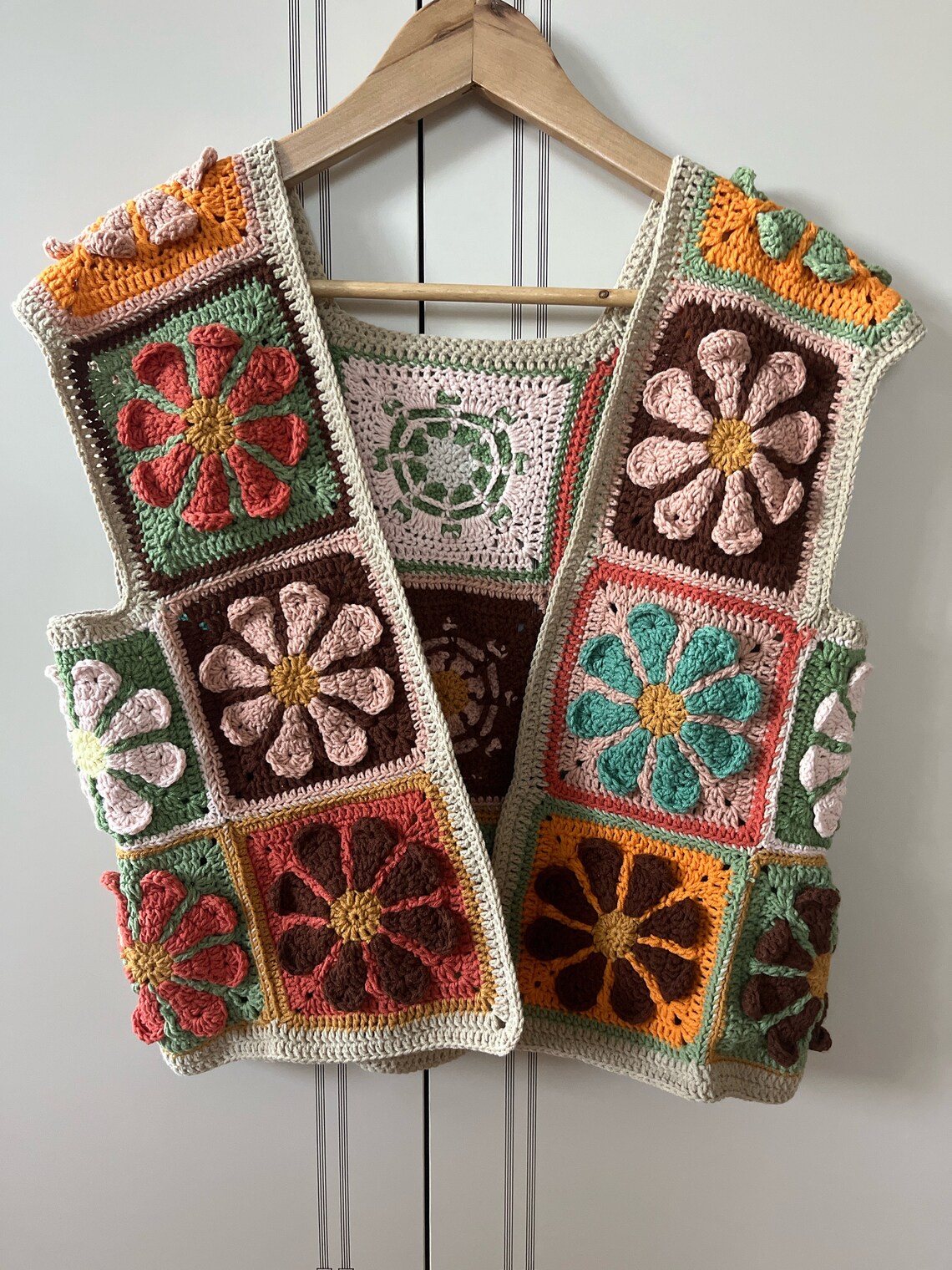 Crochet Daisy Vest, Knitted Colorful Festival Waistcoat,crochet ...