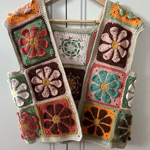 Crochet Daisy Vest, Knitted Colorful Festival Waistcoat,crochet ...