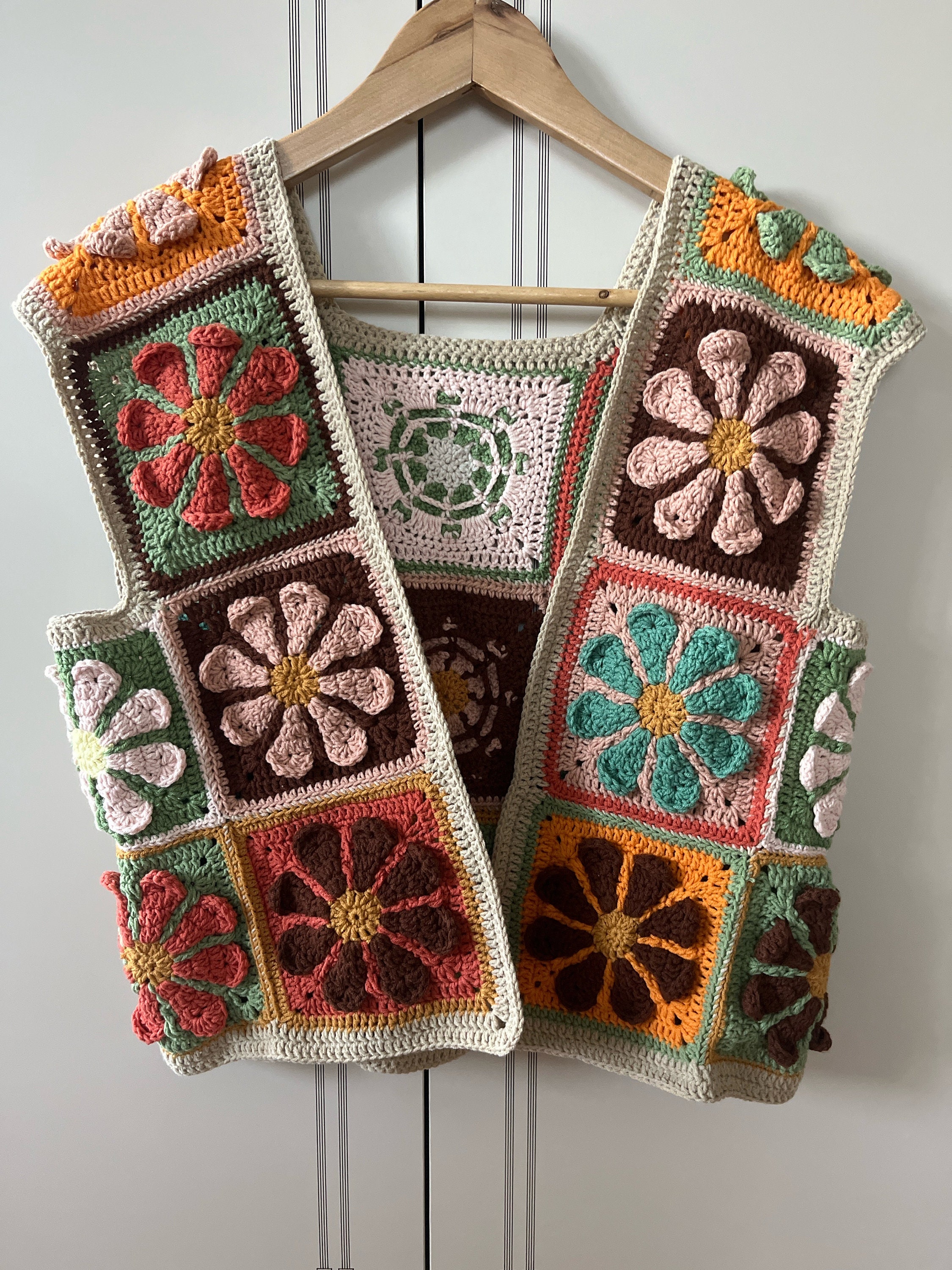 Crochet Daisy Vest, Knitted Colorful Festival Waistcoat,crochet ...