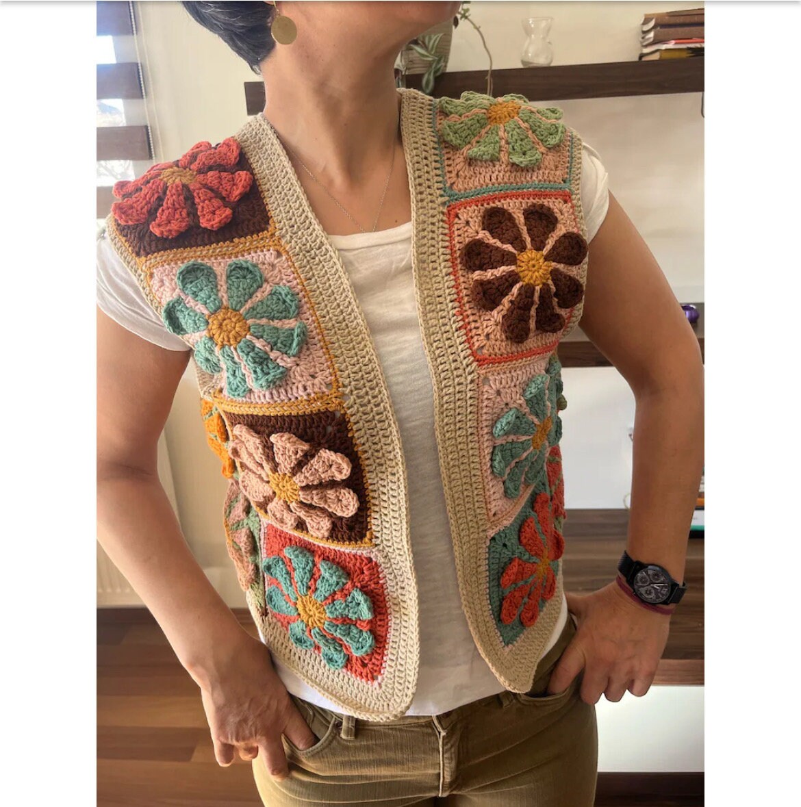 Crochet Daisy Vest, Knitted Colorful Festival Waistcoat,crochet ...