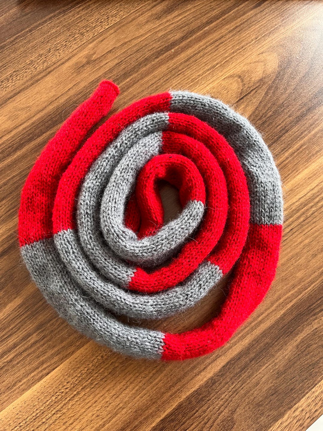 Hand Knit Angora Scarf: Gray Red Striped Scarf - Etsy