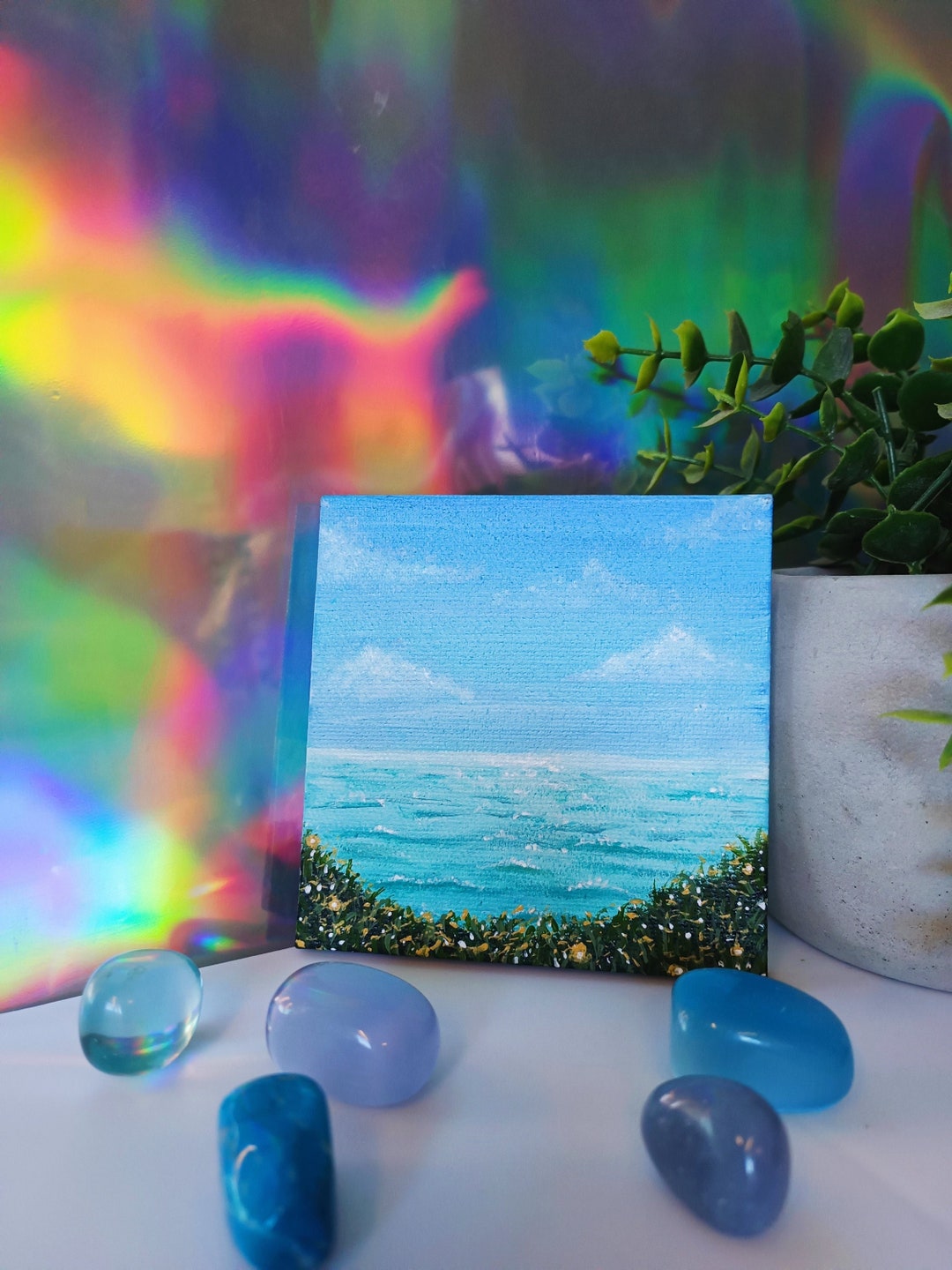 Hand-painted Miniature Seascape Canvas Ocean Art With Easel & Magnet ...